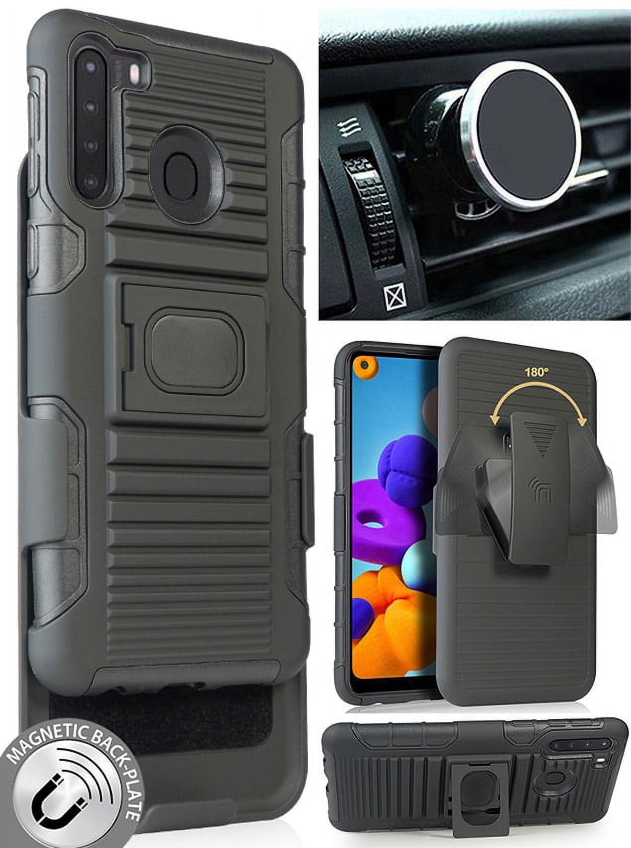 Case/Mount/Clip for Galaxy A21, Nakedcellphone Black Ring Grip [Rugged ...