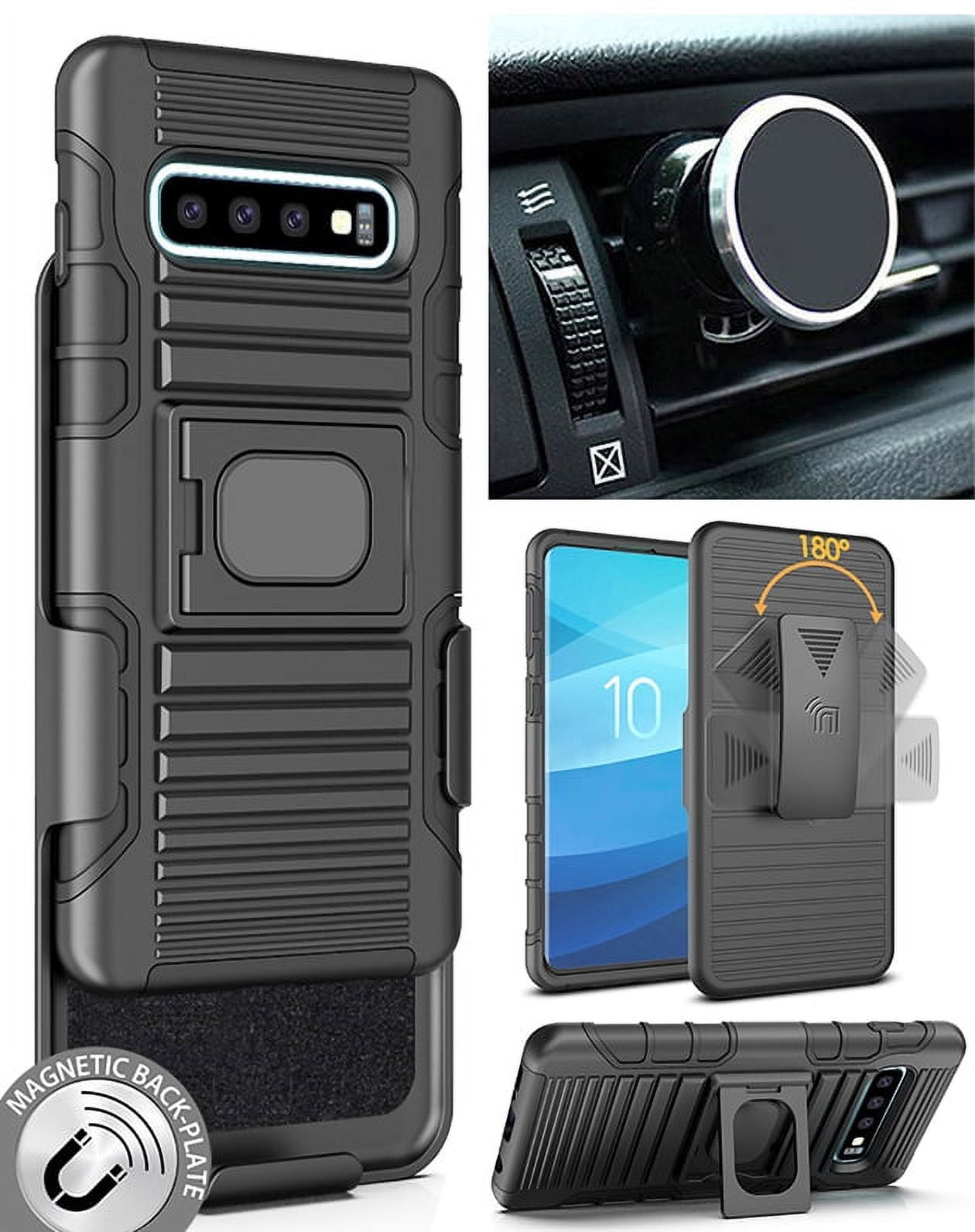 Case/Mount/Clip for Galaxy S10, Nakedcellphone Black Rugged Ring Grip ...