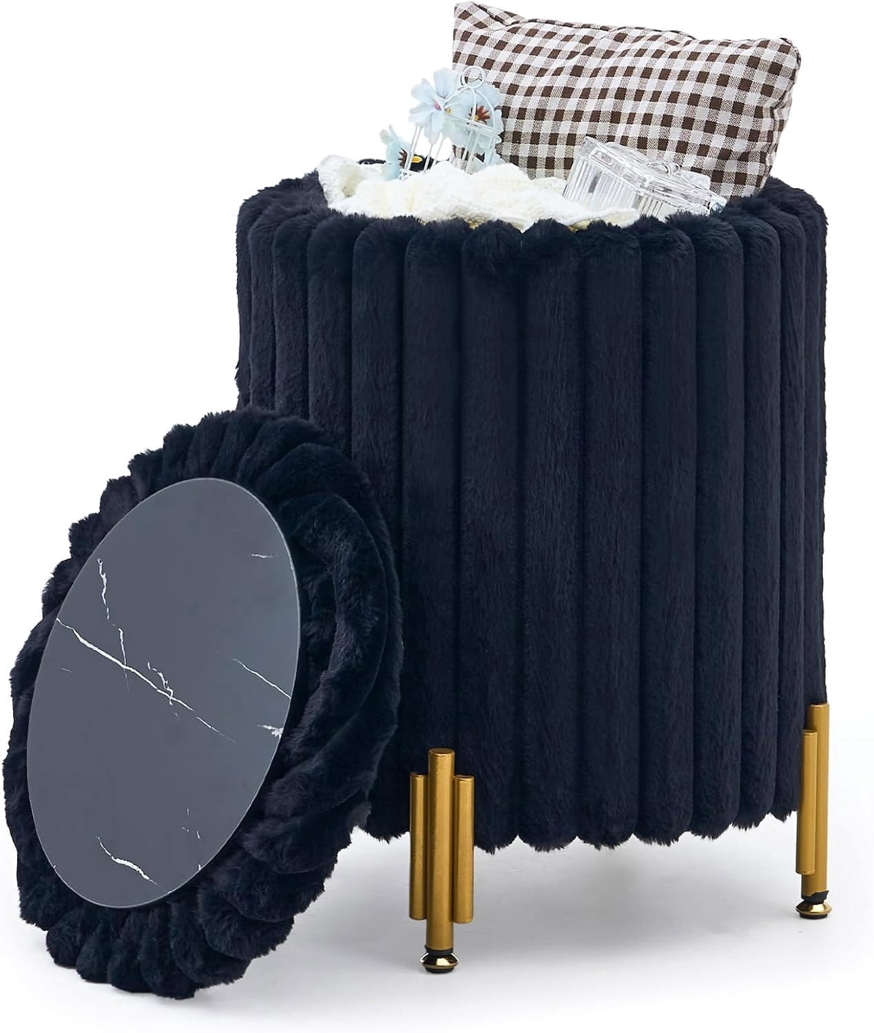 Case Pura Furniture Modern Velvet Storage Ottoman, Round Upholstered ...