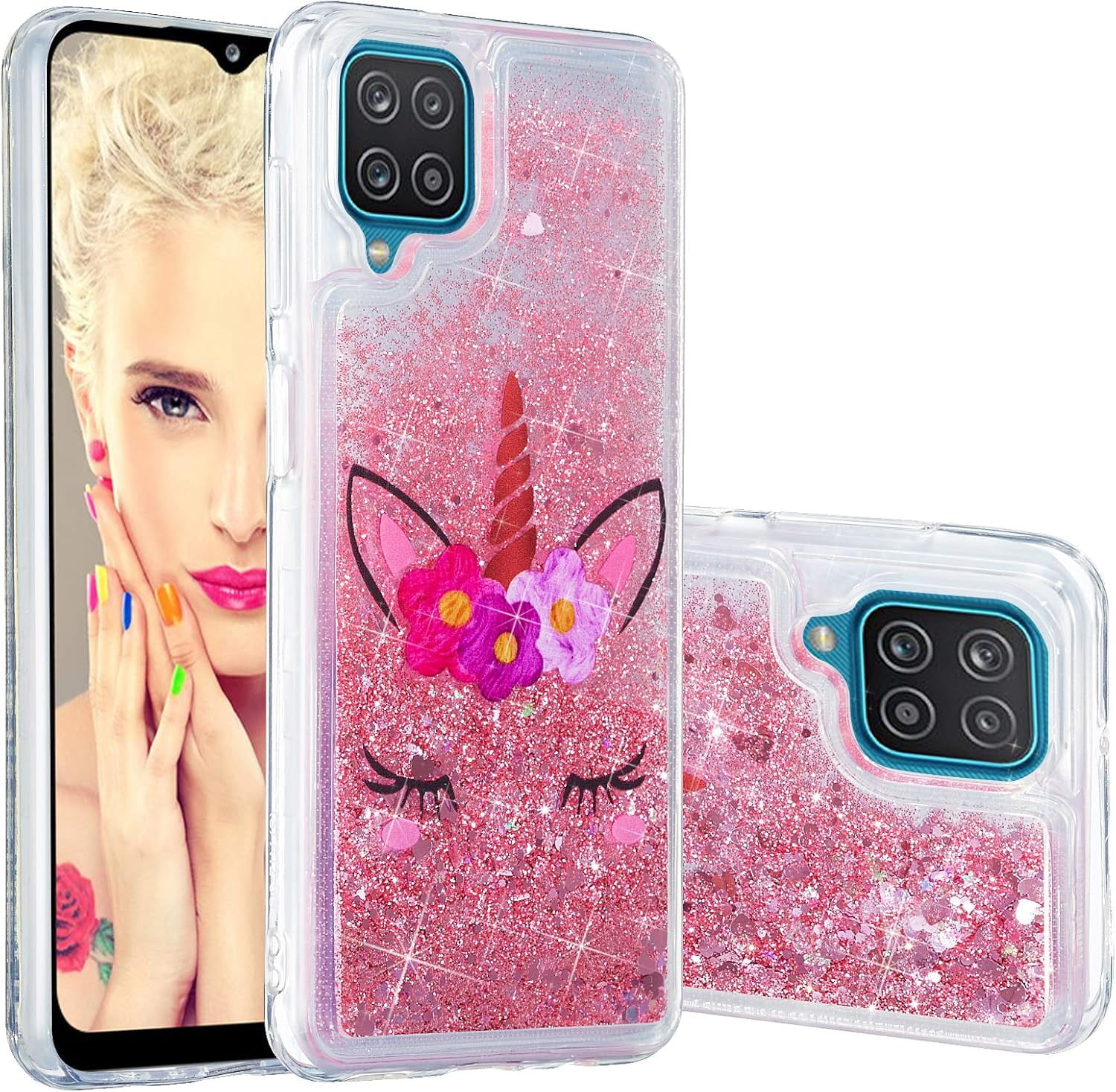 Case for Samsung Galaxy A12 Sparkling Liquid Floating Phone Case Sparkle Flowing Moving Shock ...