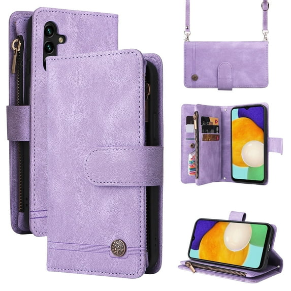 Case for Samsung Galaxy A15, PU Leather Zipper Wallet Cover [RFID ...