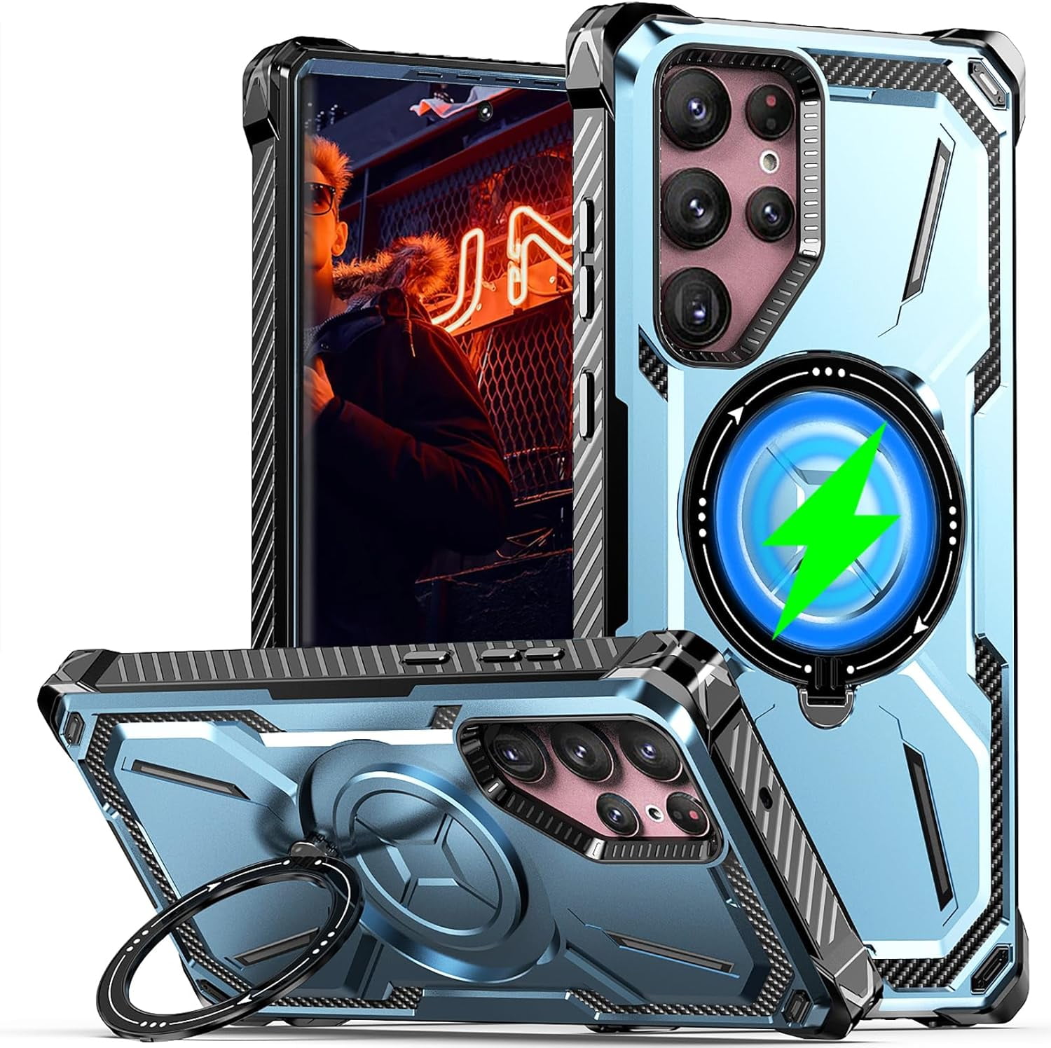 Case for Samsung Galaxy S21 Ultra 5G (Not S21), Heavy Duty Magnetic Stand Cover Rugged Shock ...