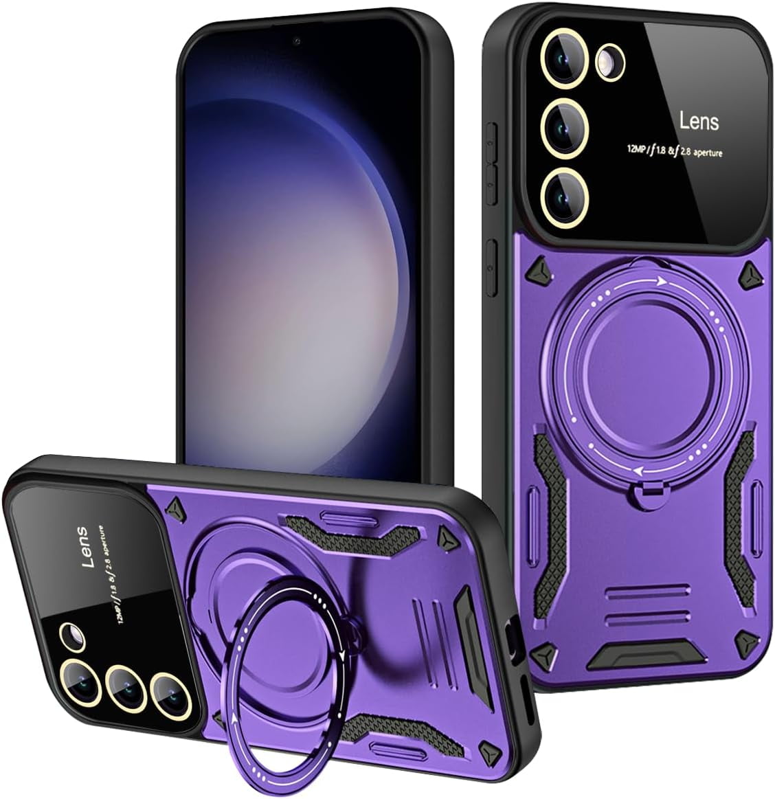 Case for Samsung Galaxy S23 Plus with Magnetic Attraction 360° Ring Stand Cover for Samsung ...