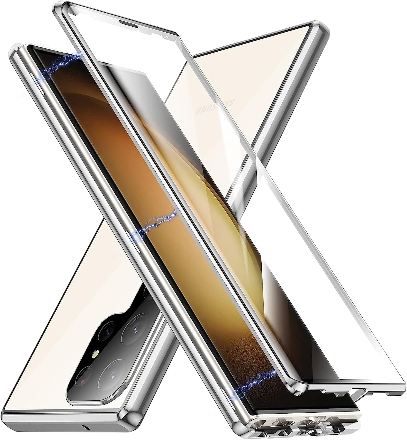 Case for Samsung Galaxy S23 Ultra, 360 Degree Front and Back Clear Tempered Glass Full Body ...