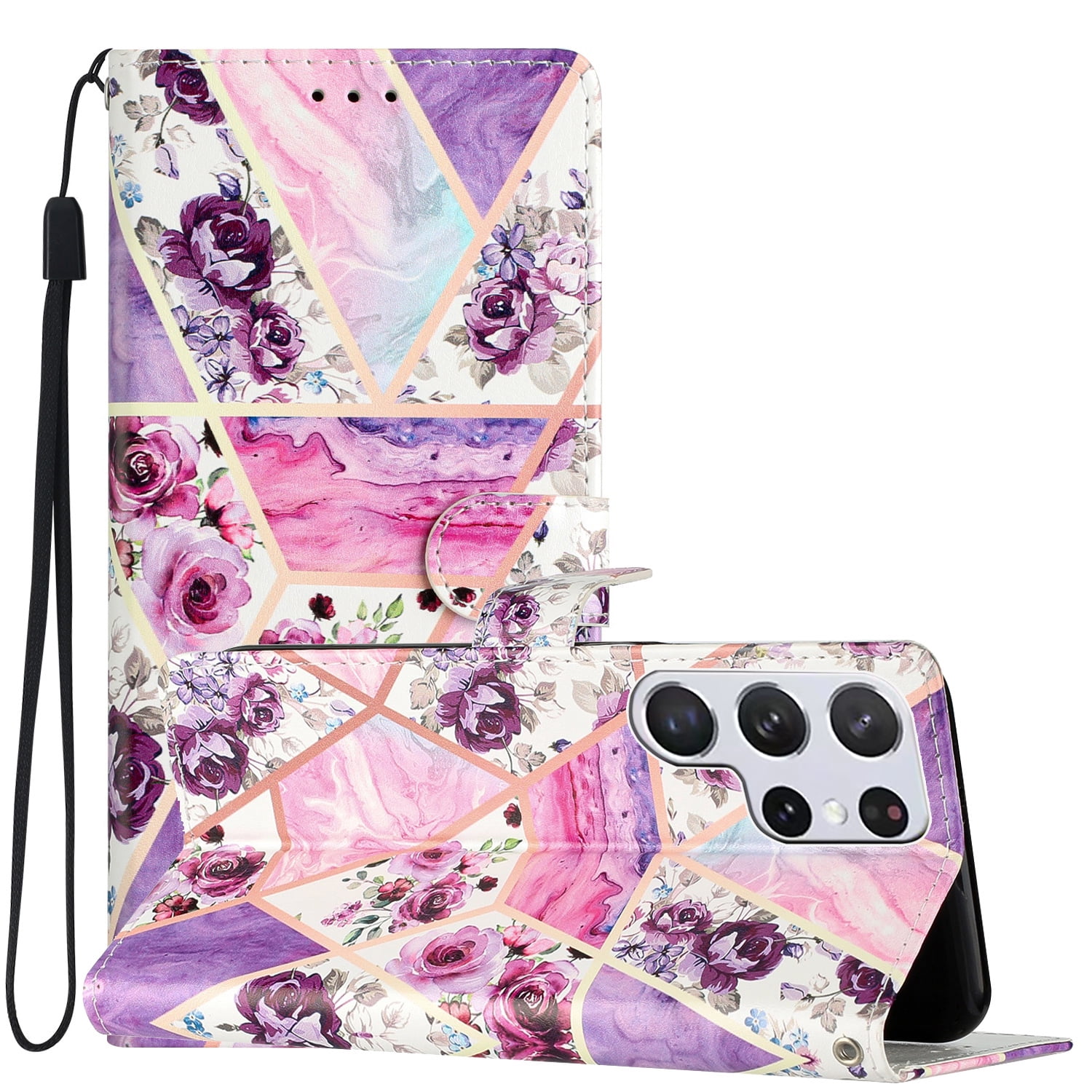 Case for Samsung Galaxy S23 Ultra Flowers Butterfly Pattern Wallet ...