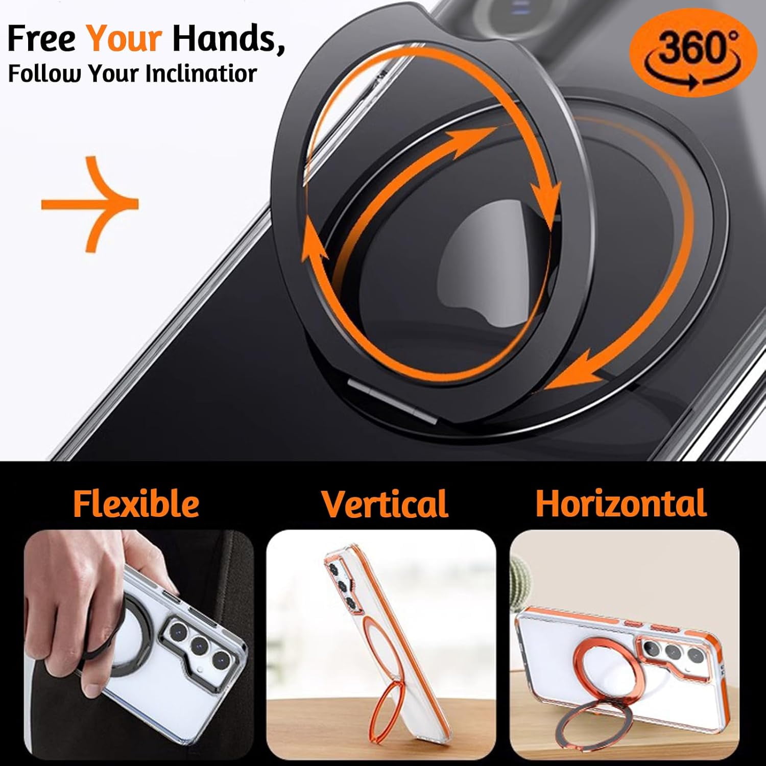 Case for Samsung Galaxy S24 Ultra/S24 Plus/S24, Built-in 360°Rotatable Stand [Compatible with ...