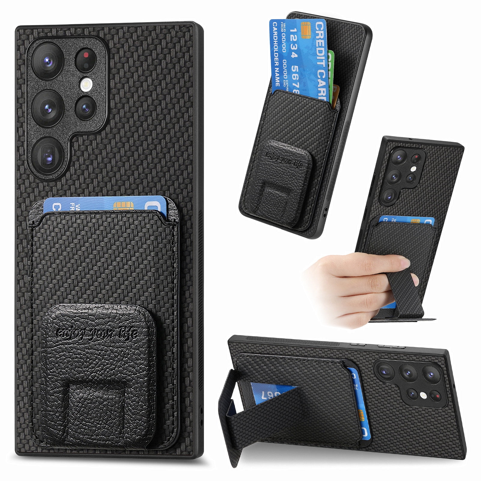 Case for Samsung Galaxy S25 Ultra with Hidden Kickstand, Carbon Fiber ...