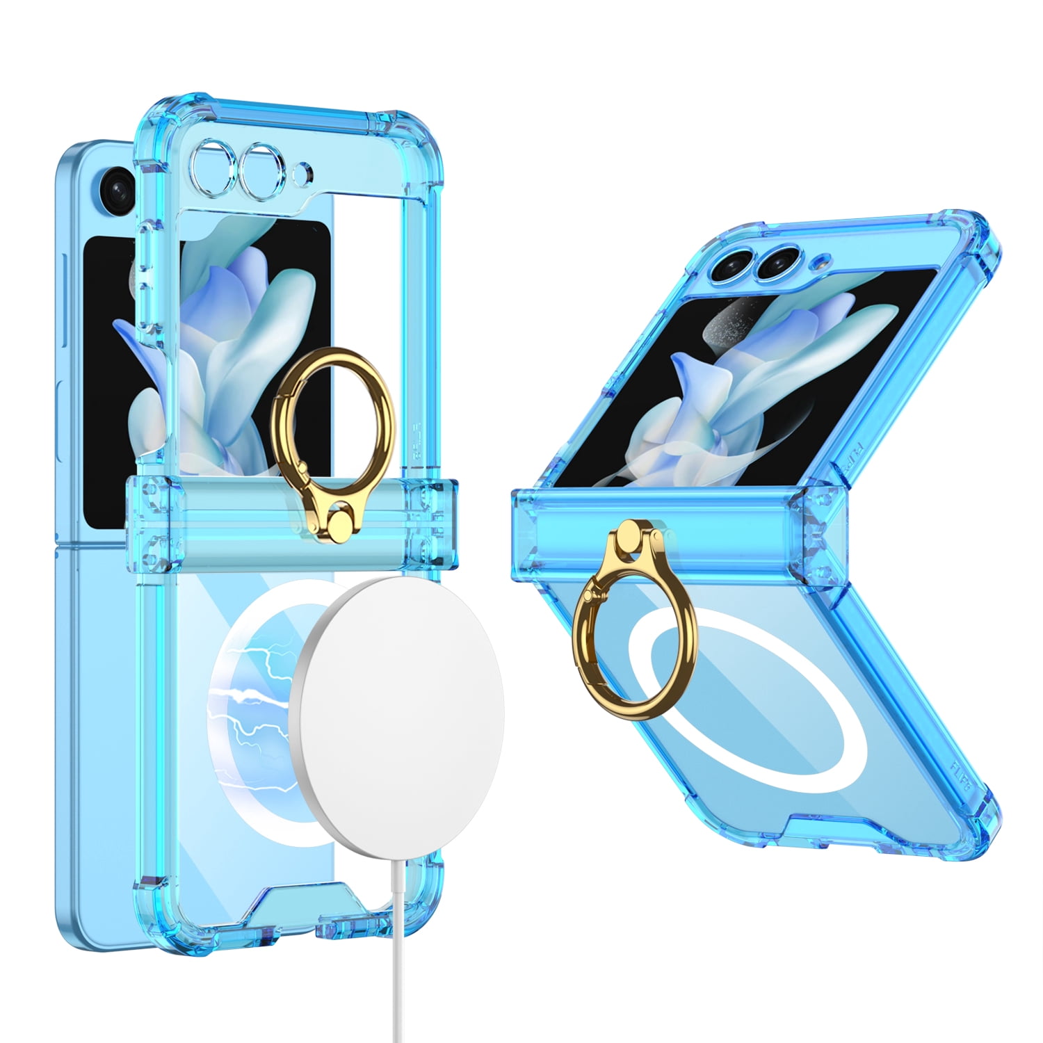 Case for Samsung Galaxy Z Flip 5 Mobile Phone , Transparent Hinge Protection and Ring Bracket ...