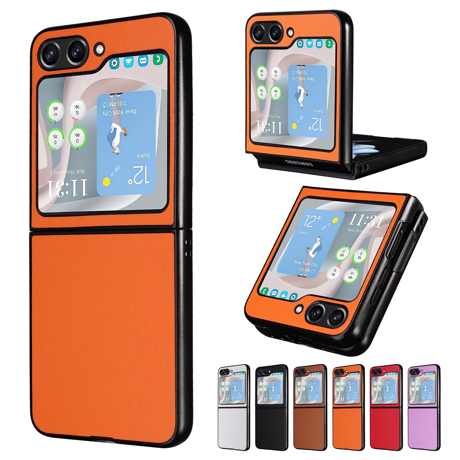Case for Samsung Galaxy Z Flip 7, PU Vegan Leather Back & Hard PC ...