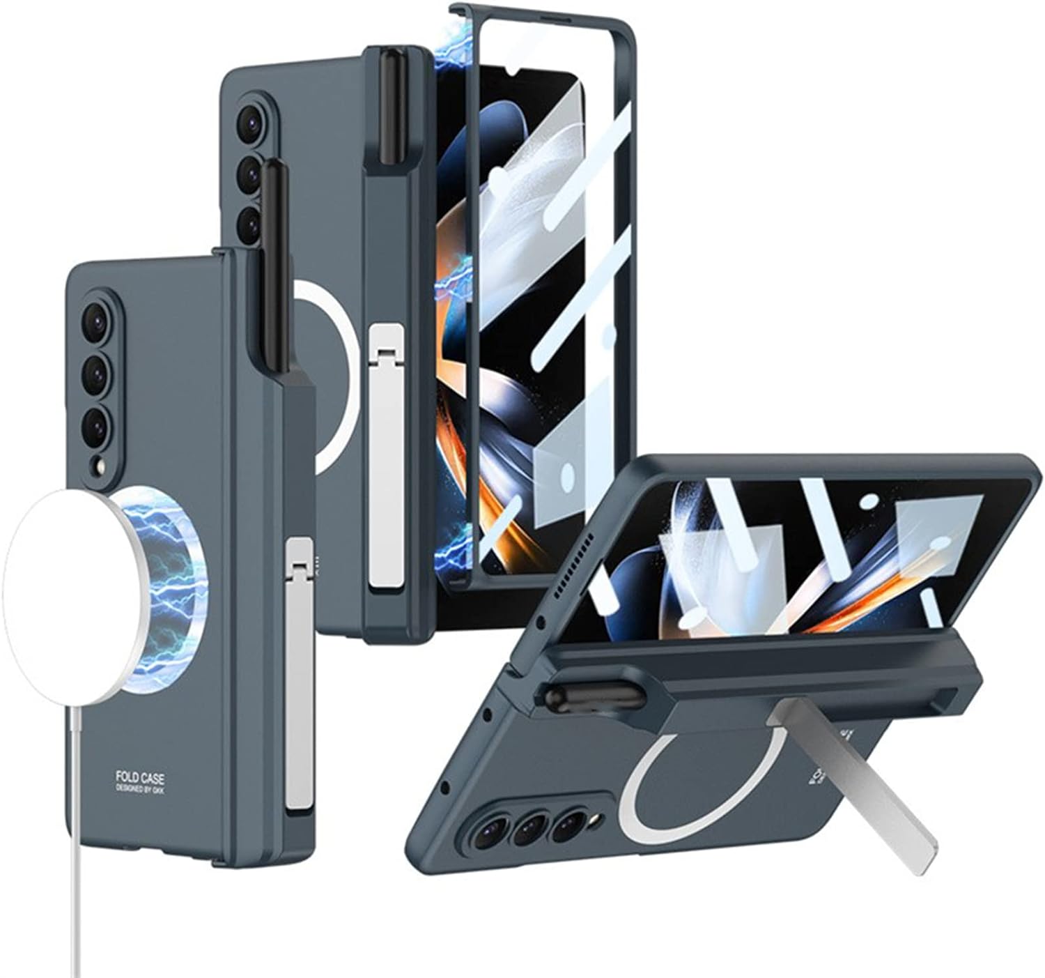 Case for Samsung Galaxy Z Fold 4, Solid Color Frosted Phone Case, Folded Screen Full Wrap Lens ...