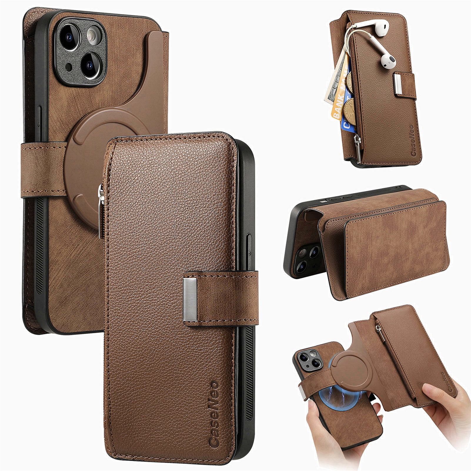 Case Wallet for iPhone 12, Detachable 2-in-1 PU Leather Flip Folio Case ...