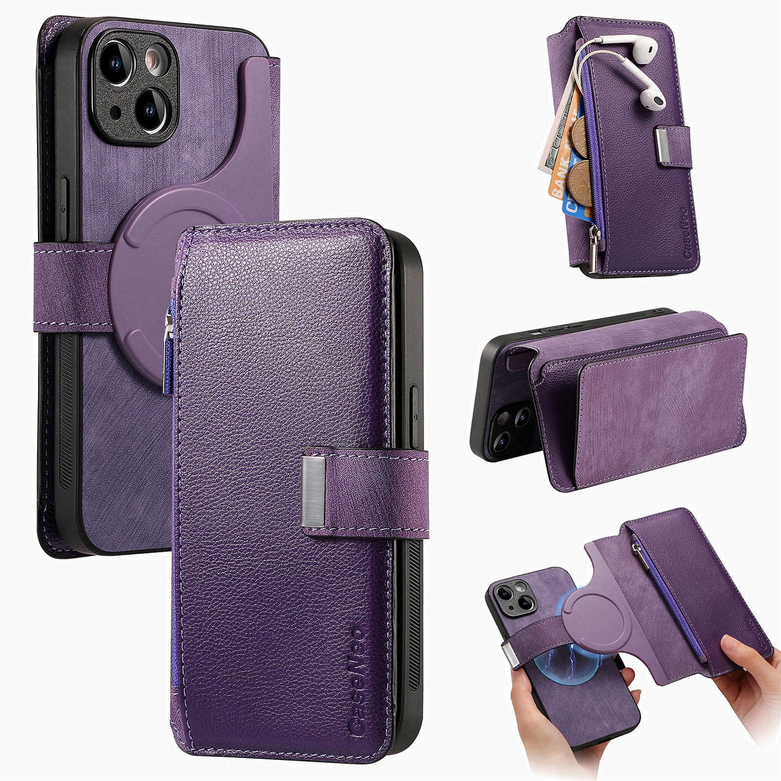 Case Wallet for iPhone 12, Detachable 2-in-1 PU Leather Flip Folio Case ...