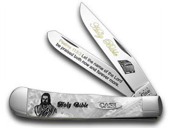 Case XX Knives Holy Bible Psalms 113:3 White Pearl Corelon Trapper ...