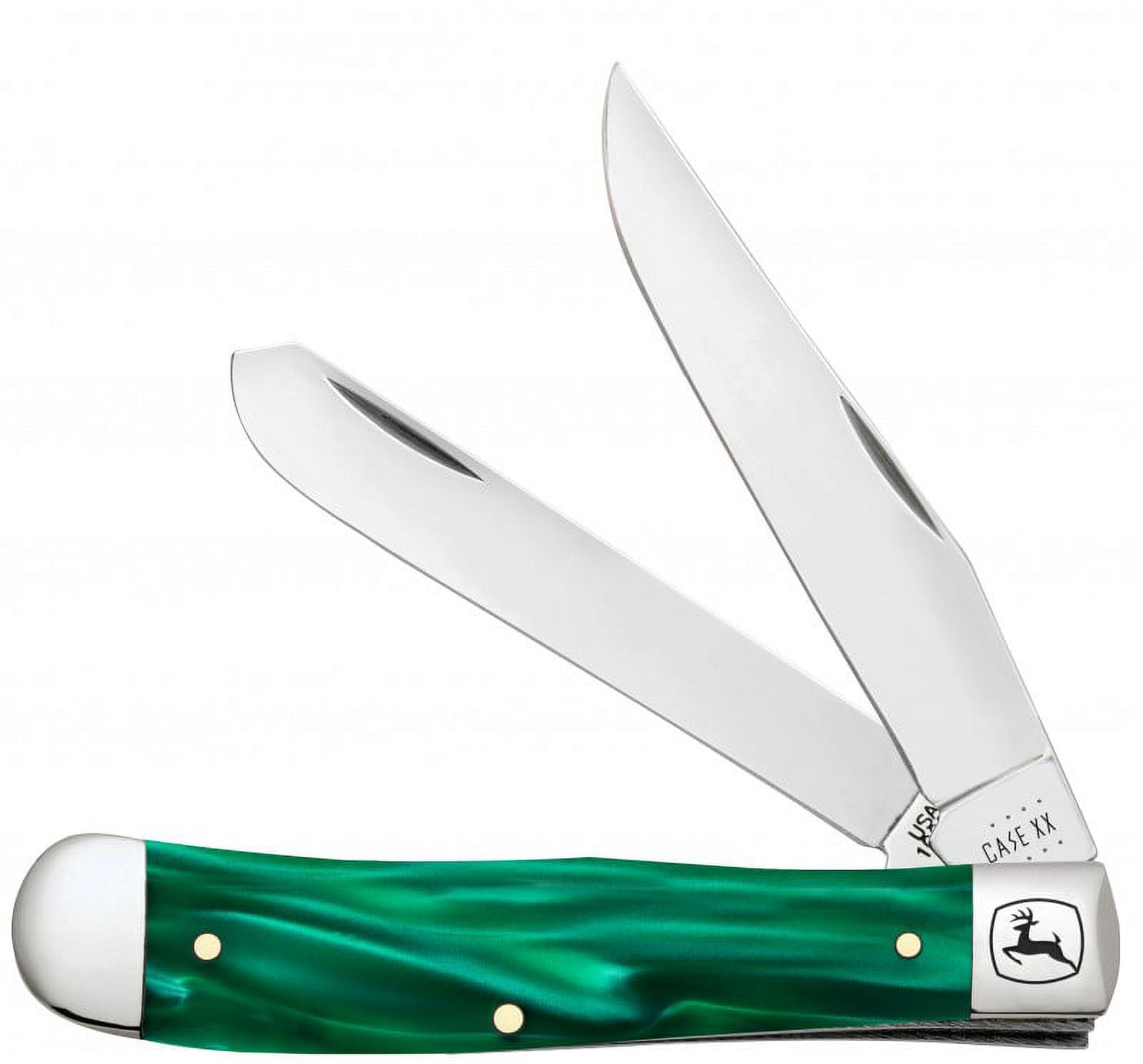 Case XX Knives John Deere Green Pearl Kirinite Trapper Stainless Pocket ...
