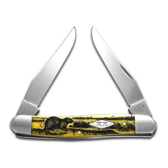 Case XX Knives Muskrat Scene Yellow Bone Stainless 1/500 Pocket Knife ...
