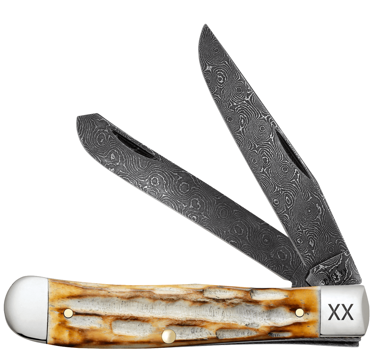 Case XX Knives Trapper Jigged Burnt Natural Bone Damascus Pocket Knife ...