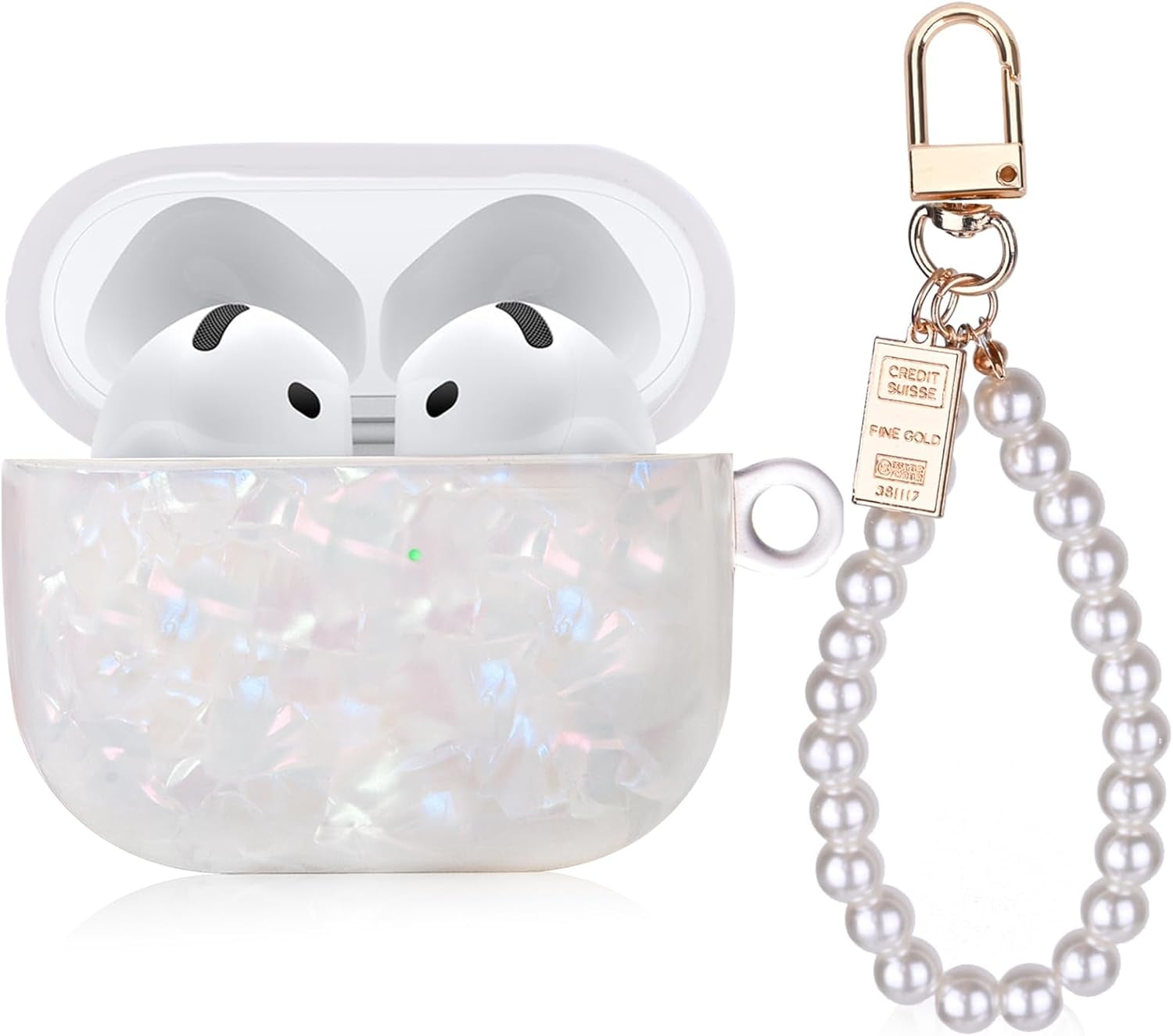 Case for AirPod 4 with Pearl Wrist Chain, Bling Marble Design Hard TPU ...