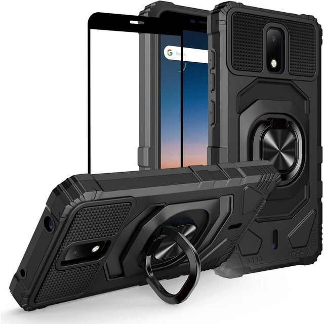 BLU View 4 Smartphone Case with Tempered Glass Protector, Military ...