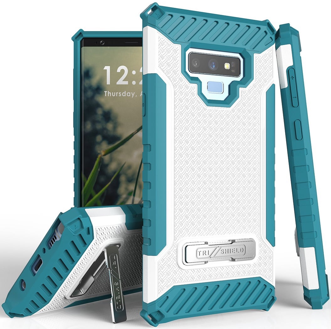 Case for Galaxy Note 9, White/Turquoise Tri-Shield Rugged Cover [with ...