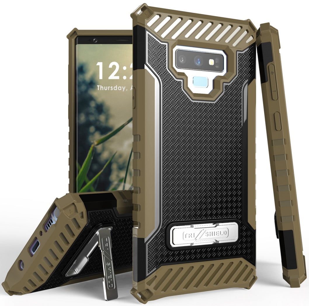 Case for Galaxy Note 9, Brown Tri-Shield Rugged Cover [with Metal ...