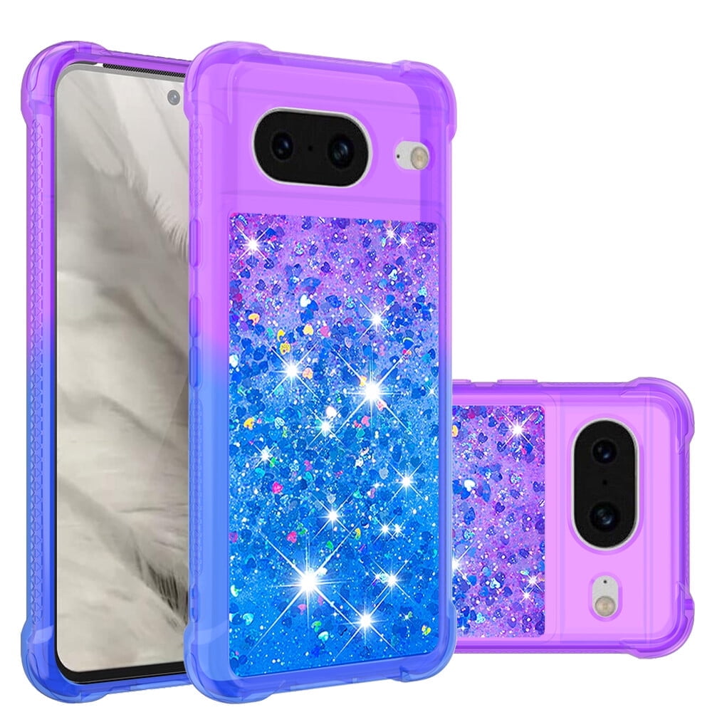 Case for Google Pixel 8 5G Liquid Glitter Funny Bling Shiny Crystal Flowing Sparkle Moving Cover ...