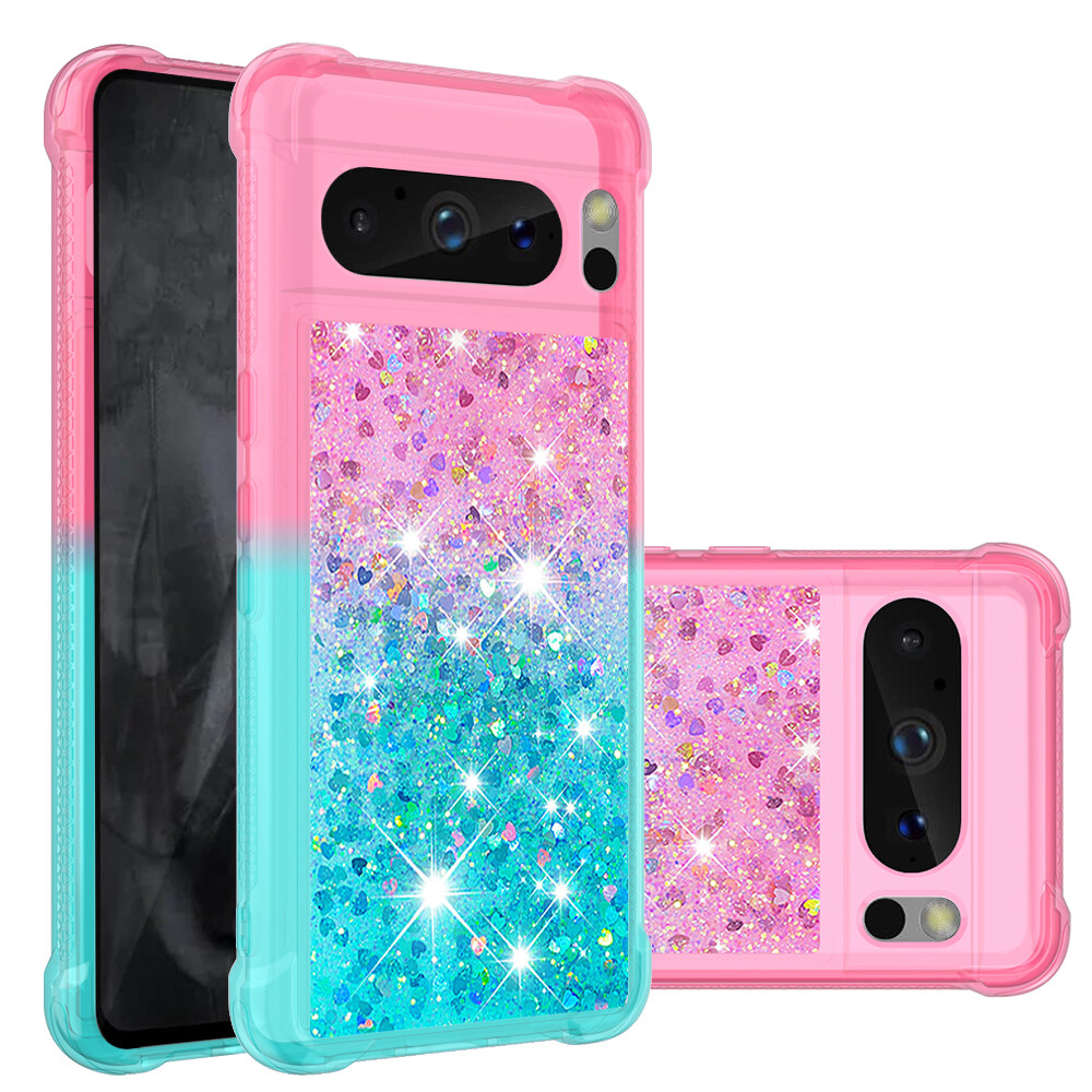Case for Google Pixel 8 PRO 5G Liquid Glitter Funny Bling Shiny Crystal Flowing Sparkle Moving ...