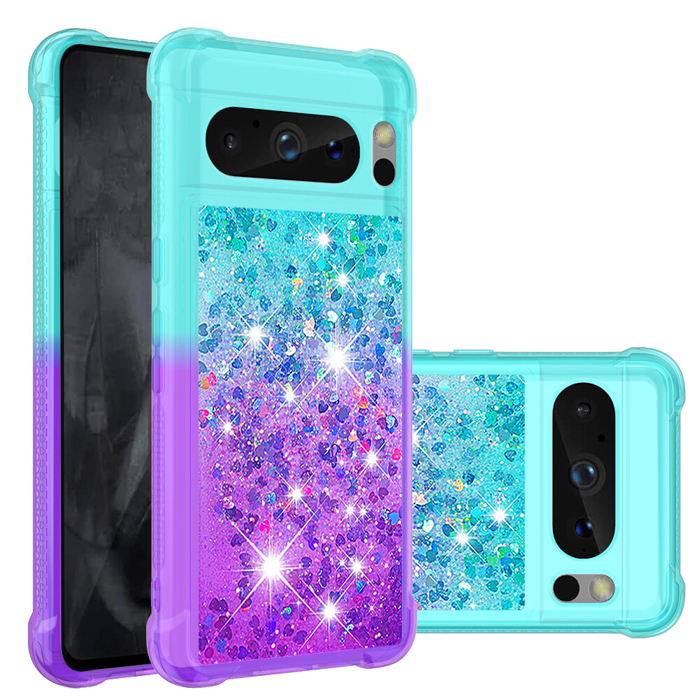 Case for Google Pixel 8 PRO 5G Liquid Glitter Funny Bling Shiny Crystal Flowing Sparkle Moving ...