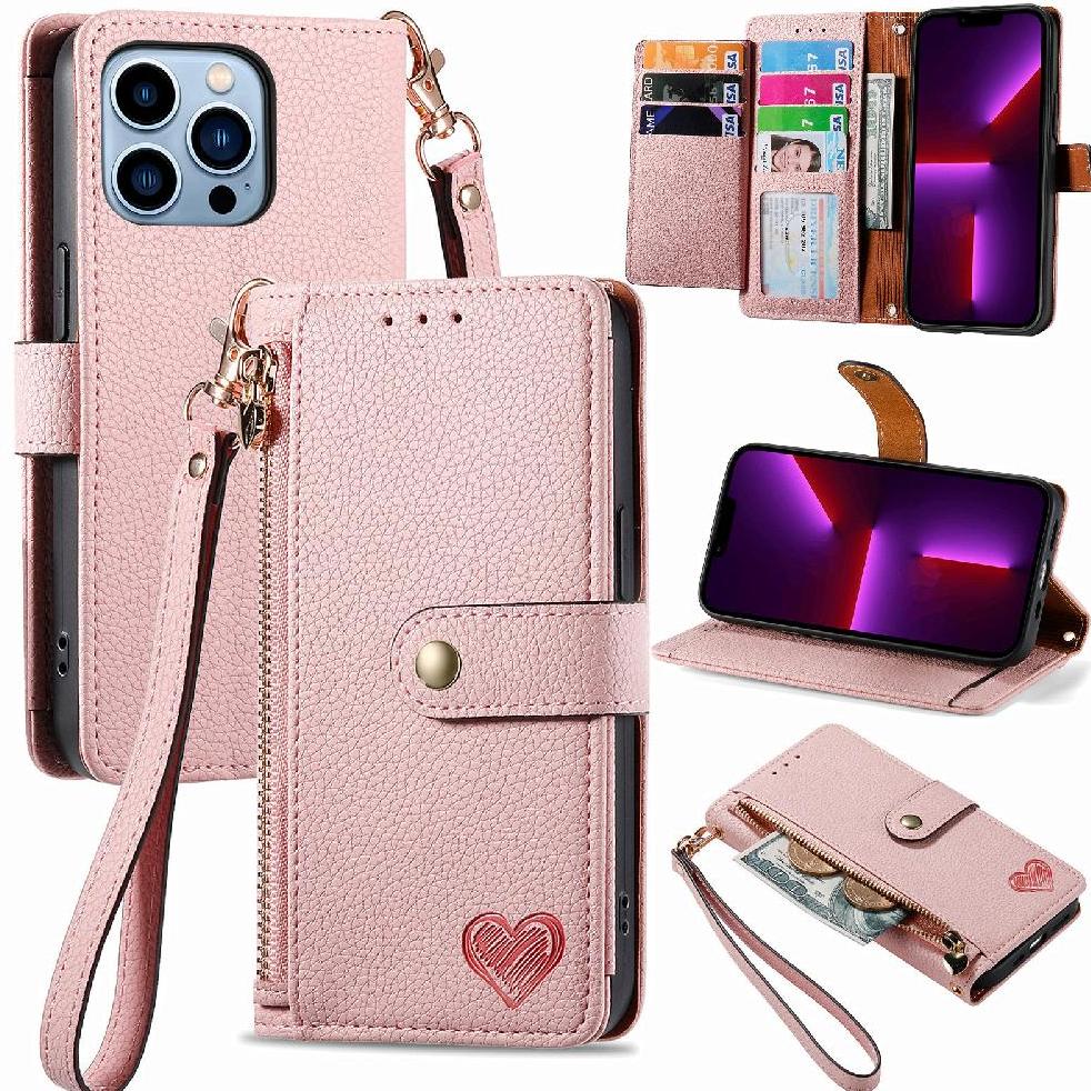 Case for IPhone 13 Pro Leather Case Love Lanyard Zipper Wallet ...