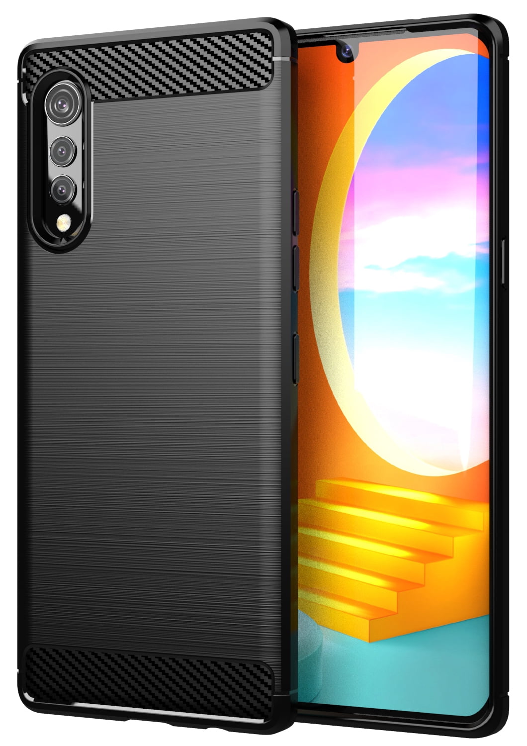 Case for LG Velvet, Nakedcellphone [BLACK CARBON FIBER] Flexible TPU ...