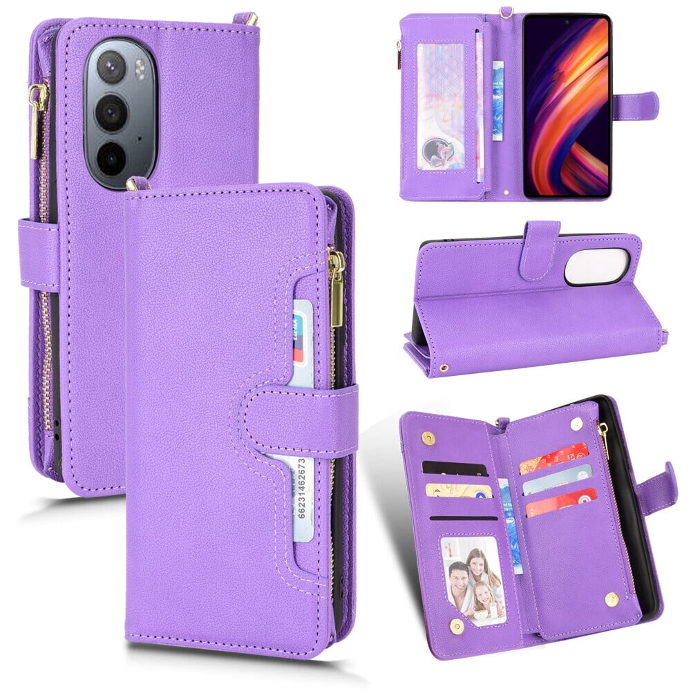 Case for Motorola Edge Plus 2022 Cover Zipper Magnetic Wallet Card ...