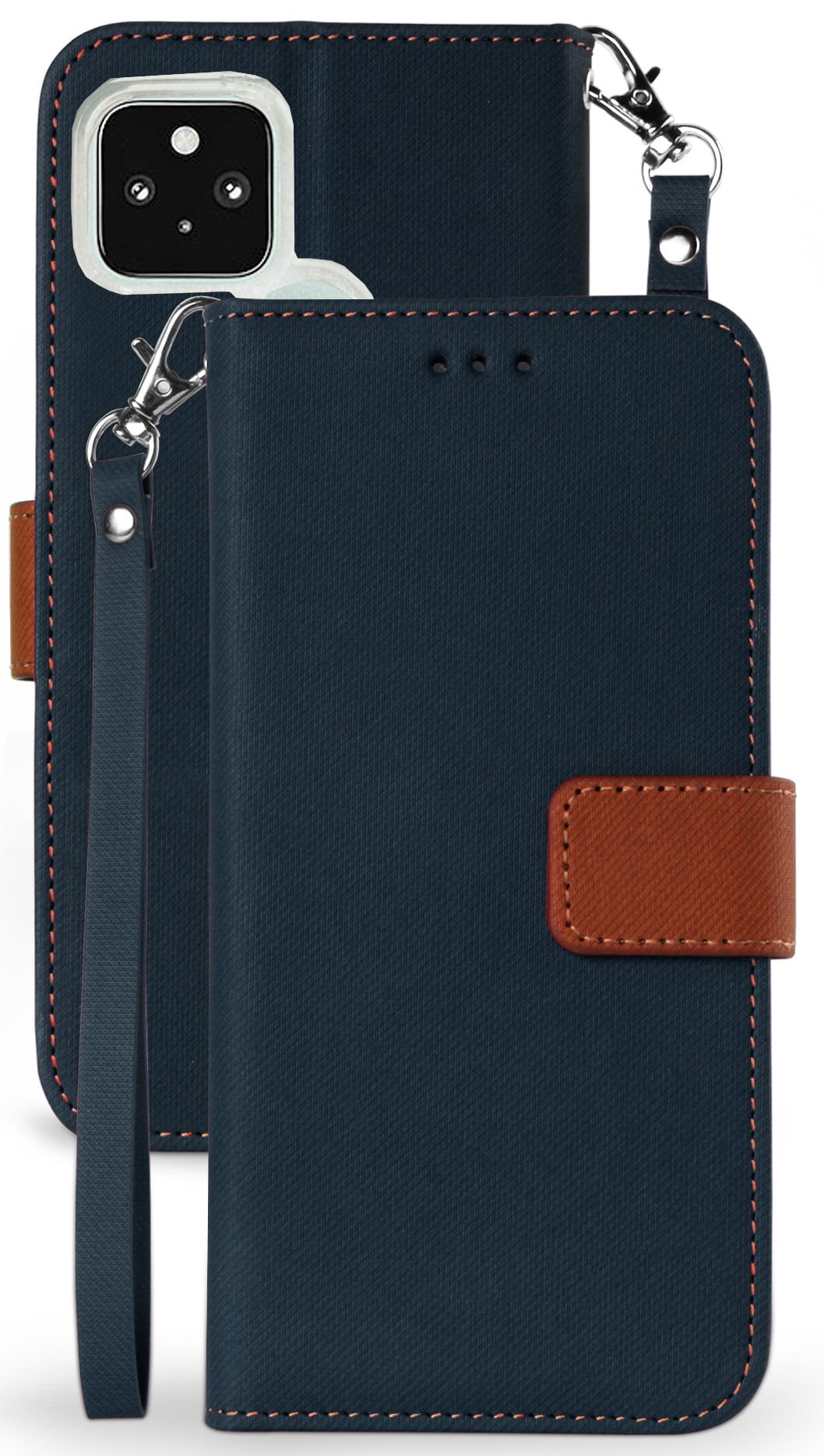 Case for Pixel 5, [Navy Blue/Brown] Infolio Wallet Credit Card Slot ID ...
