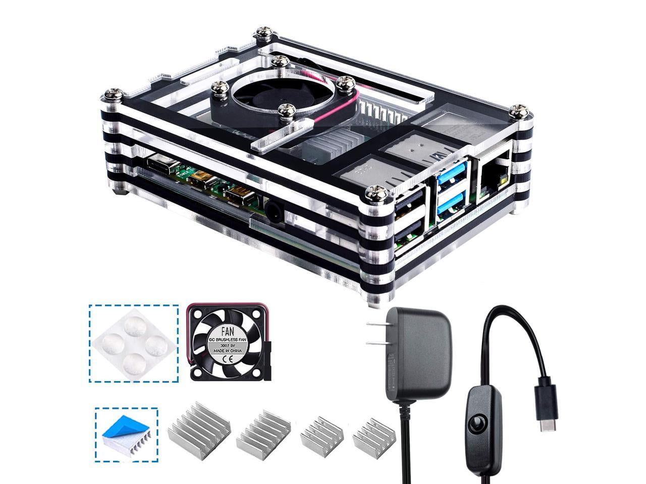 Case for Raspberry Pi 4 B Case with Cooling Fan 4PCS Heatsinks 5V 3A ...