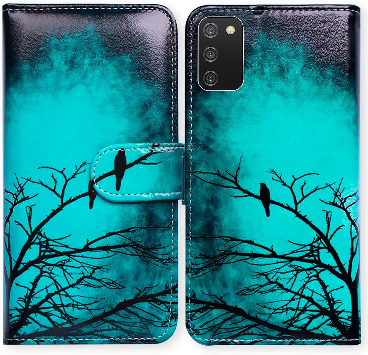 Case for Samsung Galaxy A02s, Black Bird Green Leather Flip Phone Case ...