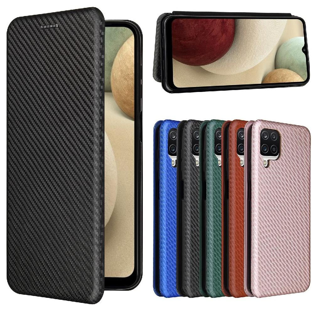 Case for Samsung Galaxy A12（M12） With Card Holder Kickstand Full Protection Magnetic Carbon ...