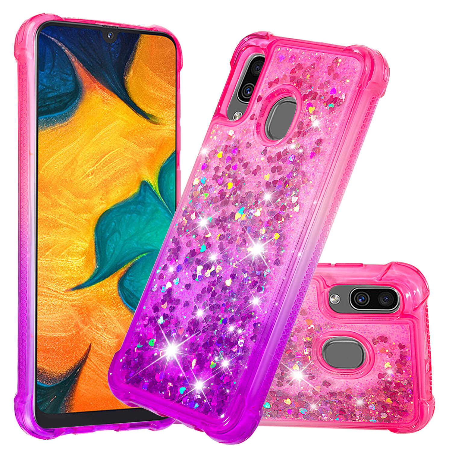 Case for Samsung Galaxy A20/A30 Liquid Glitter Funny Bling Shiny Crystal Flowing Sparkle Moving ...