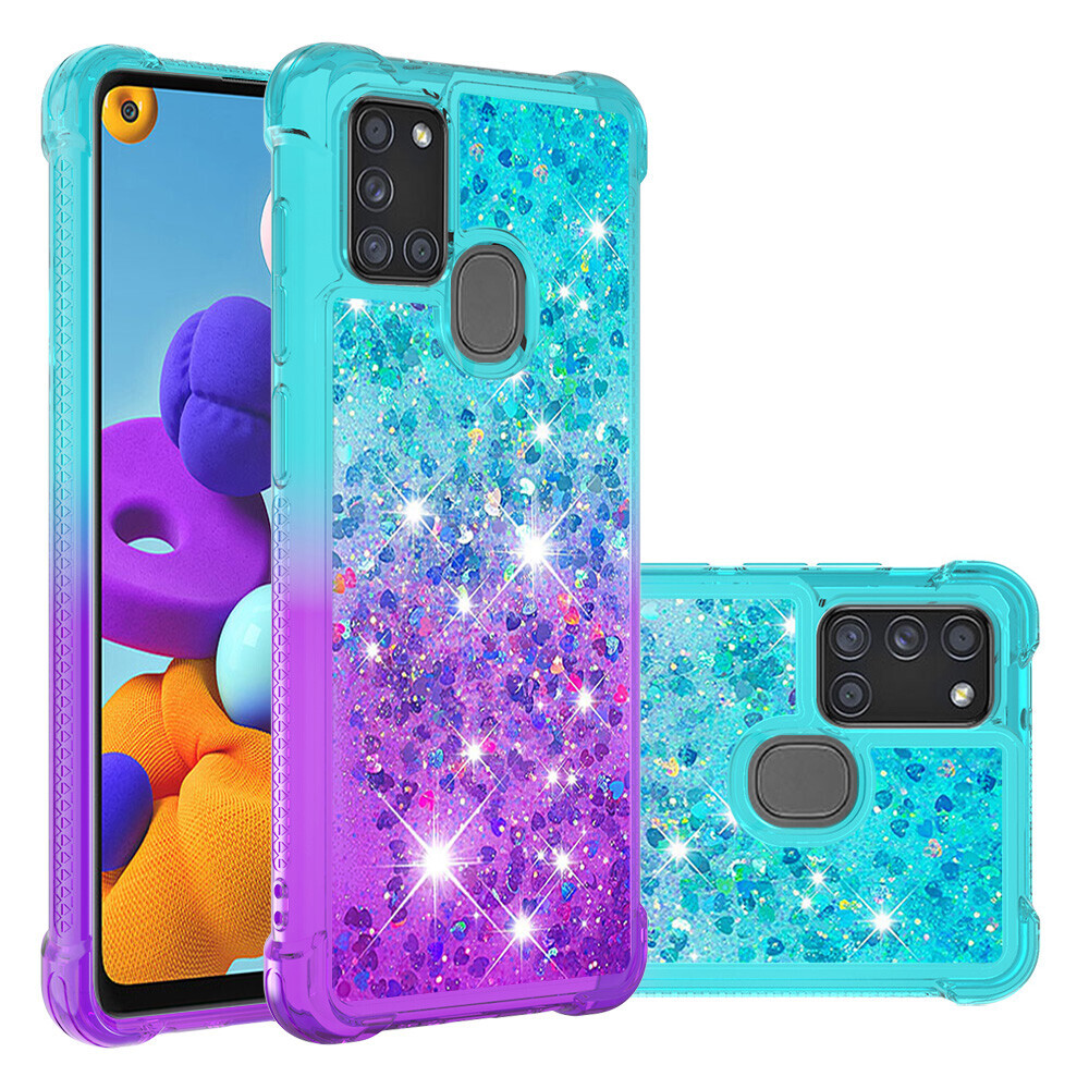 Case for Samsung Galaxy A21S Liquid Glitter Funny Bling Shiny Crystal ...
