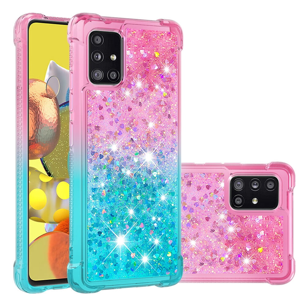 Case for Samsung Galaxy A51 5G Liquid Glitter Funny Bling Shiny Crystal Flowing Sparkle Moving ...