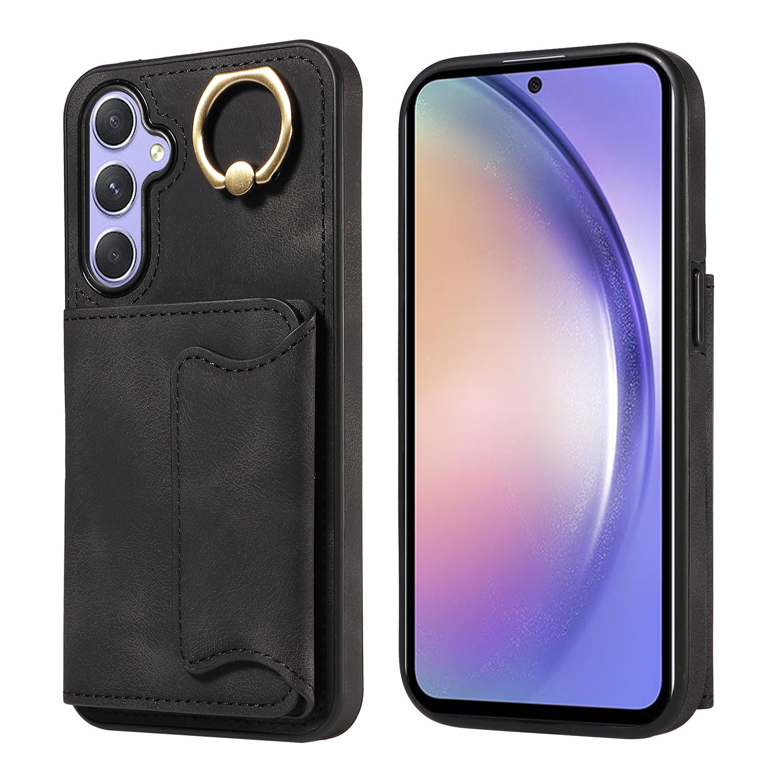 Case for Samsung Galaxy A54, PU Leather 3 Card Slots with Finger Ring ...