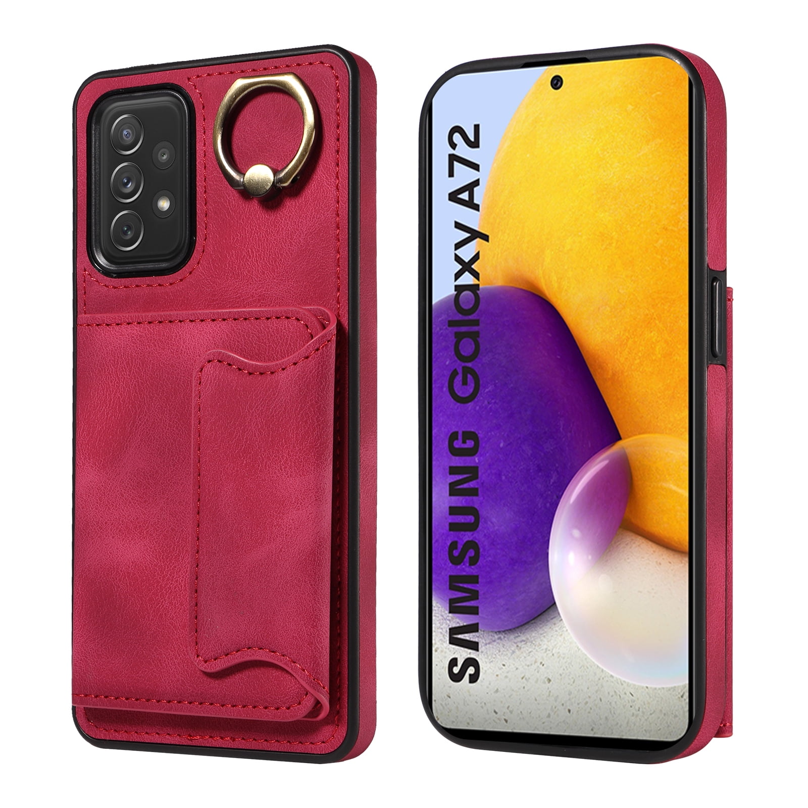 Case for Samsung Galaxy A72, PU Leather 3 Card Slots with Finger Ring ...
