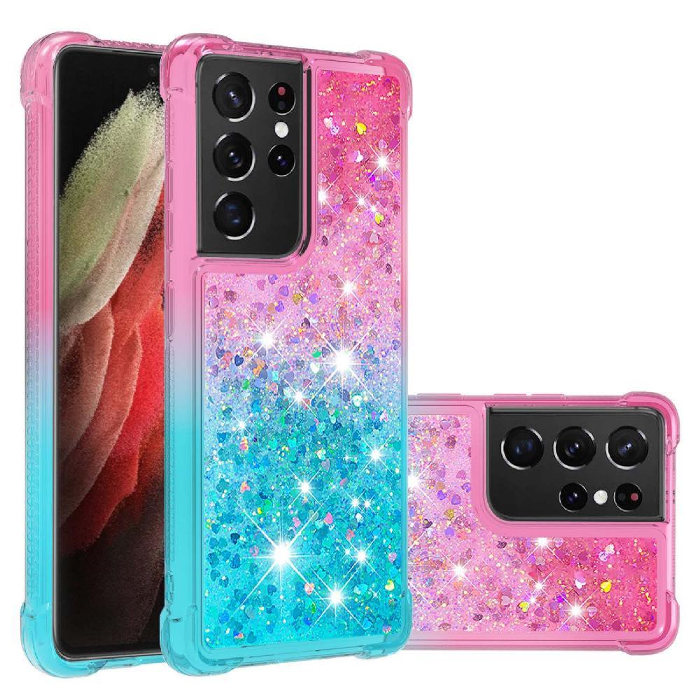 Case for Samsung Galaxy S21 Ultra 5G Flowing Sparkle Moving Cover Clear Bumper Liquid Glitter ...