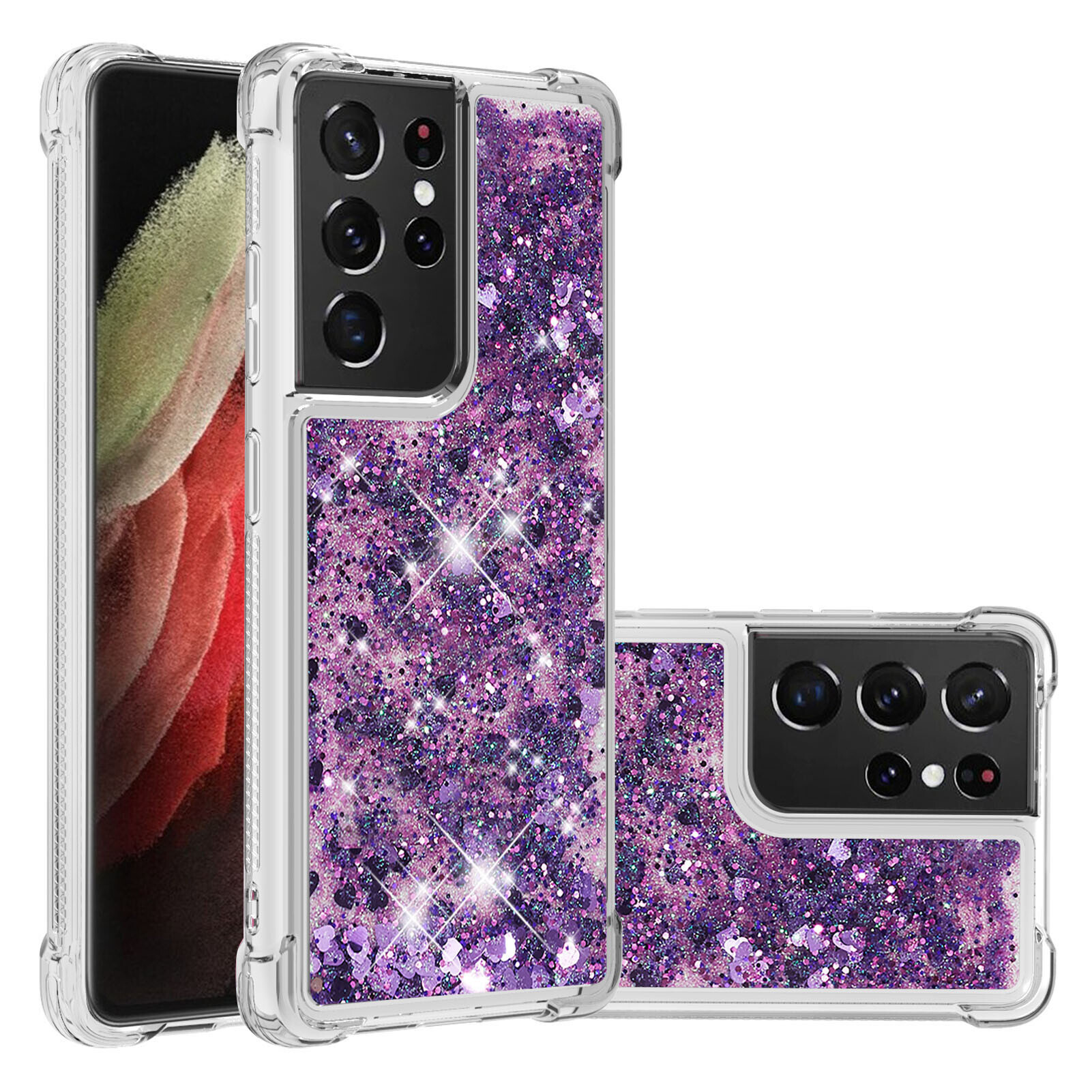 Case for Samsung Galaxy S21 Ultra Bumper Cover Sparkly Glitter Bling Flowing Liquid - Walmart.com