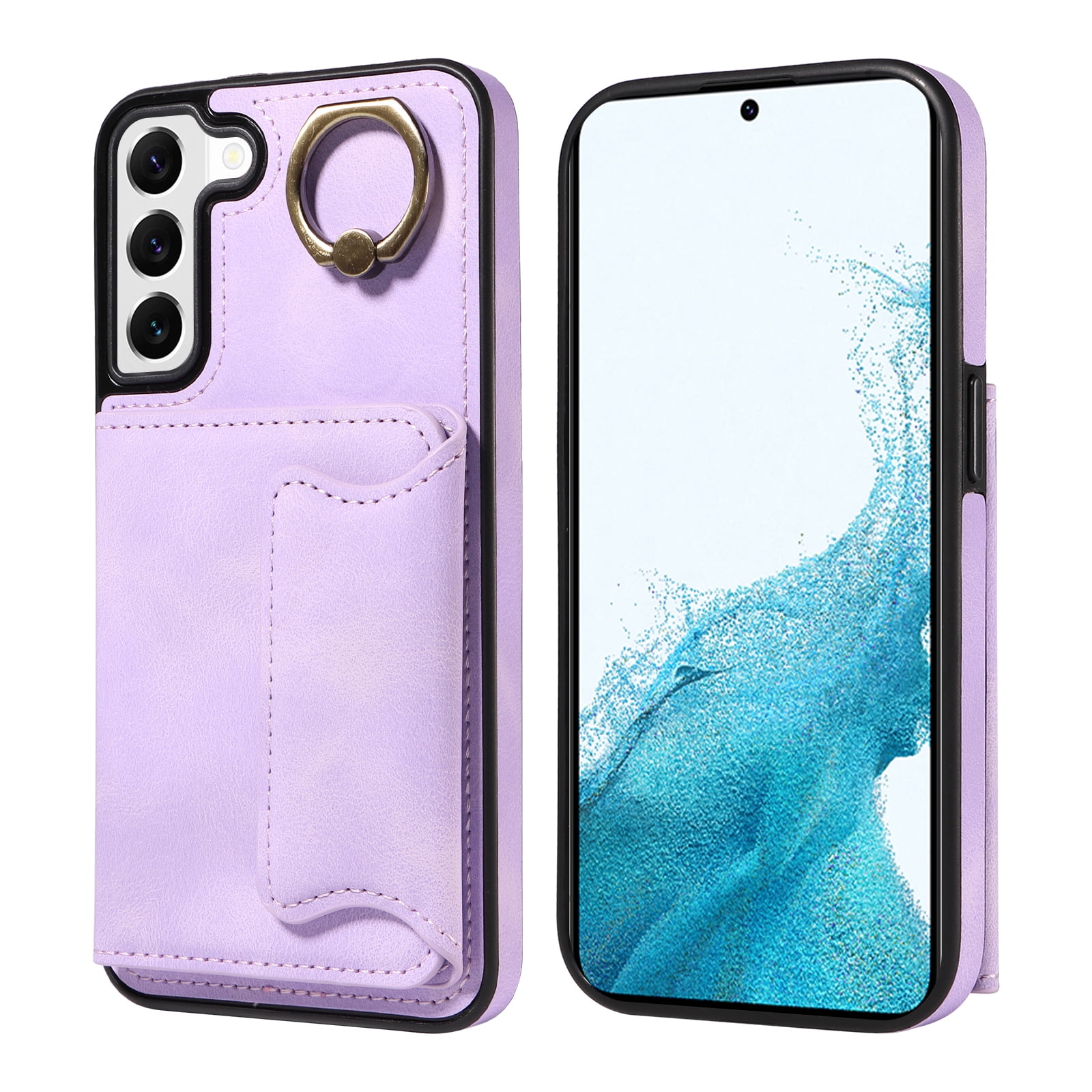 Case for Samsung Galaxy S22, PU Leather 3 Card Slots with Finger Ring ...