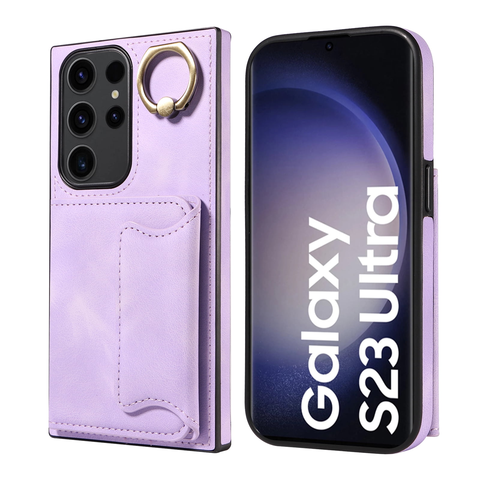 Case for Samsung Galaxy S23 Ultra, PU Leather 3 Card Slots with Finger ...