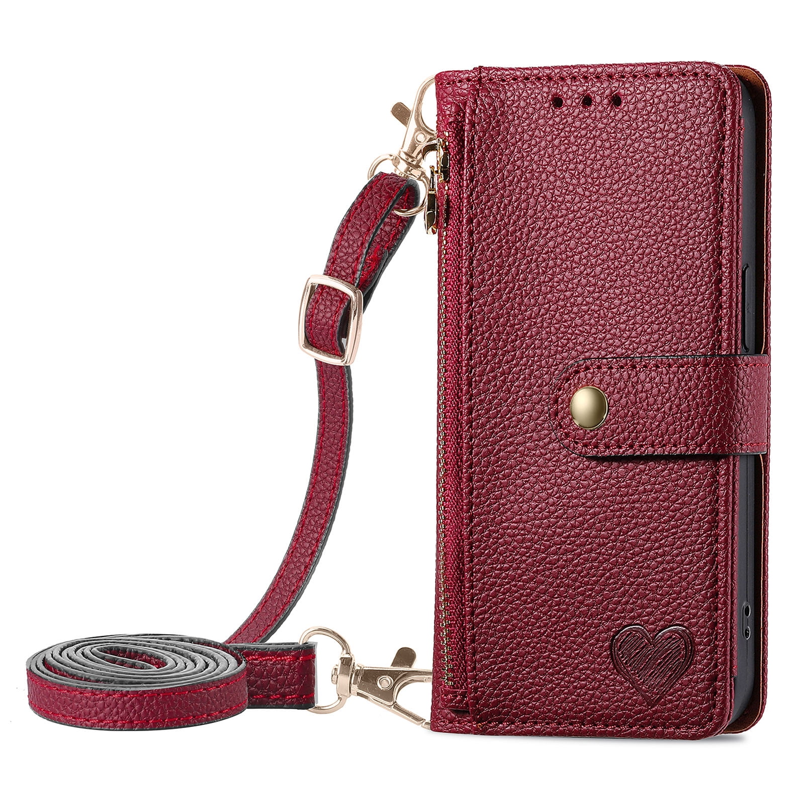 Case for Samsung S25 Zipper pocket wallet with shoulder strap, PU ...