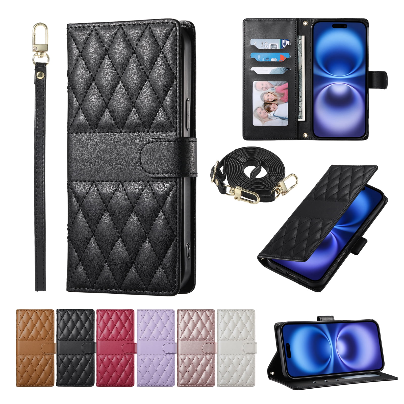 Case for iPhone 11 PRO wallet wrist strap shoulder strap multi card slot split wallet, luxury PU ...