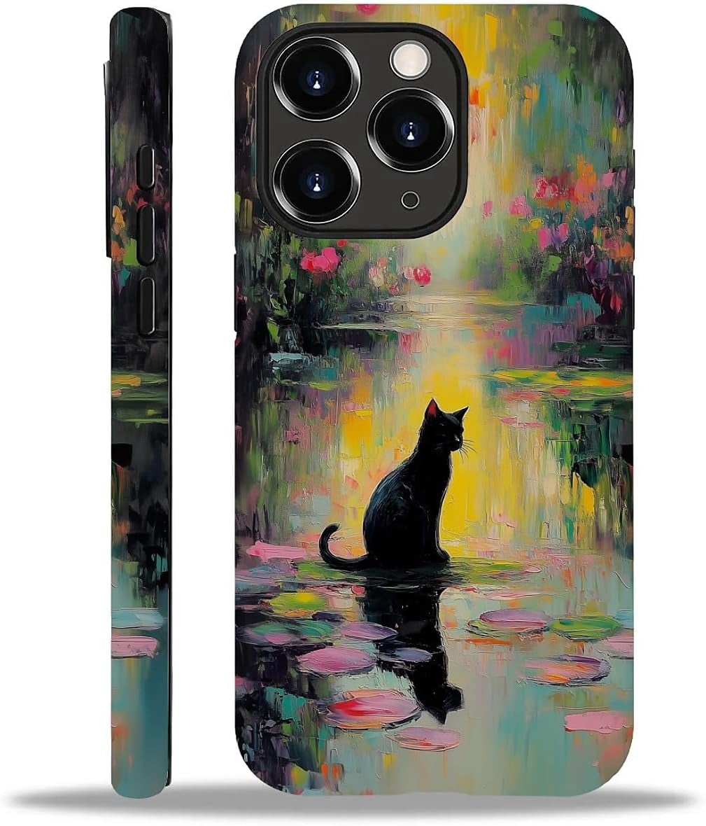 Case for iPhone 11 Pro Max,Oil Painting Black Cat Exquisitely Pattern ...
