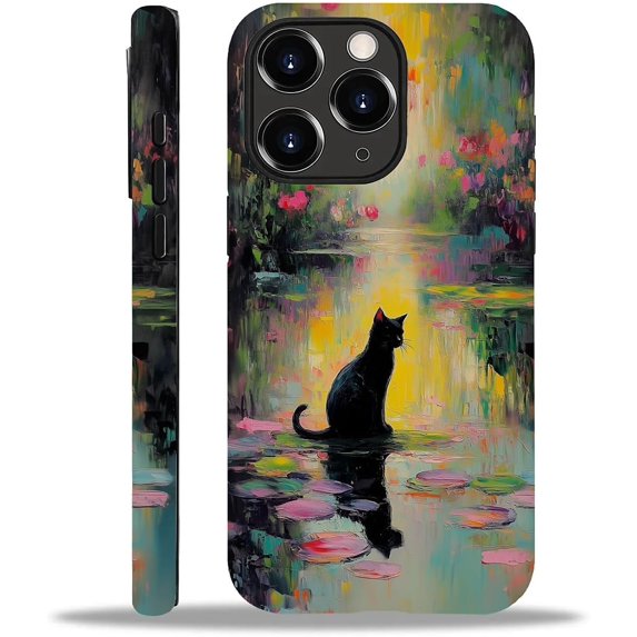 Case for iPhone 11 Pro Max,Oil Painting Black Cat Exquisitely Pattern ...