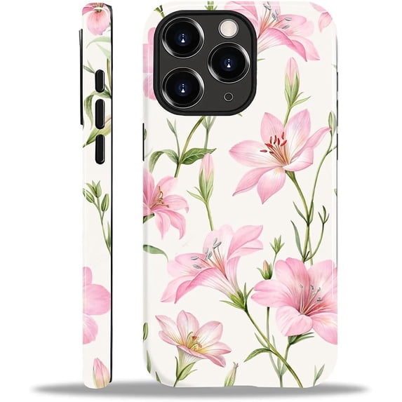 Case for iPhone 11 Pro, Pink Lily Floral Durable Shockproof Silicone ...