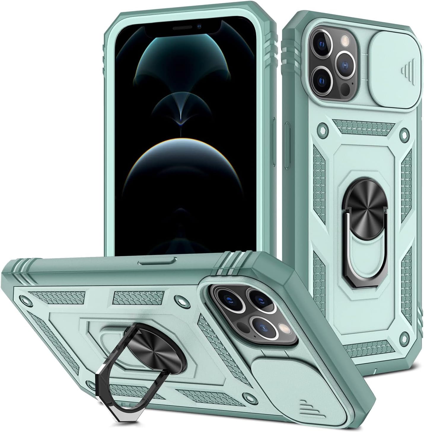 Case for iPhone 12, Camera Cover Phone Case with Rotation Ring Stand ...