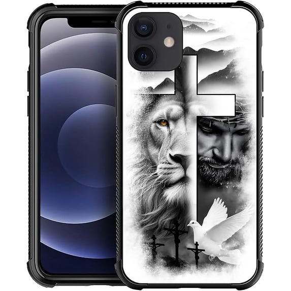 Case for iPhone 12 Mini Case, Lion Cross Jesus Christ Dove Pattern Made ...